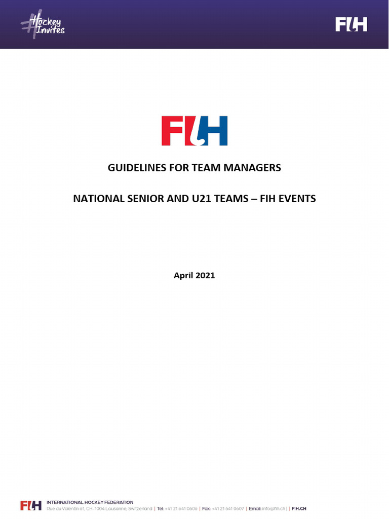 Fih Guidelines For Team Managers April 2021 | PDF