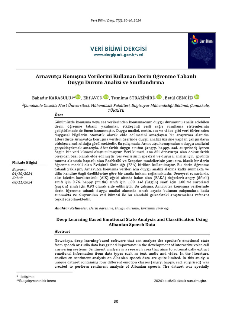 Arnavut A Konu Ma Verilerini Kullanan Derin Renme Tabanl Duygu Durum Analizi Ve S N Fland Rma ...