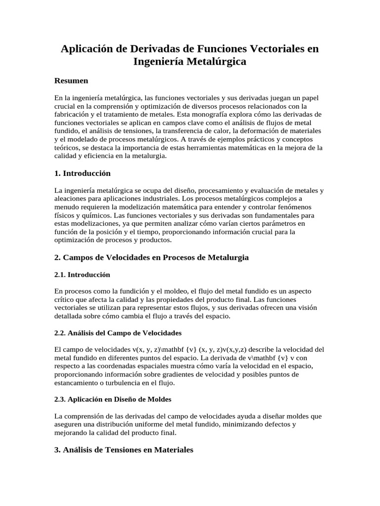 Aplicación de Derivadas de Funciones Vectoriales en Ingeniería Metalúrgica | PDF | Estrés ...