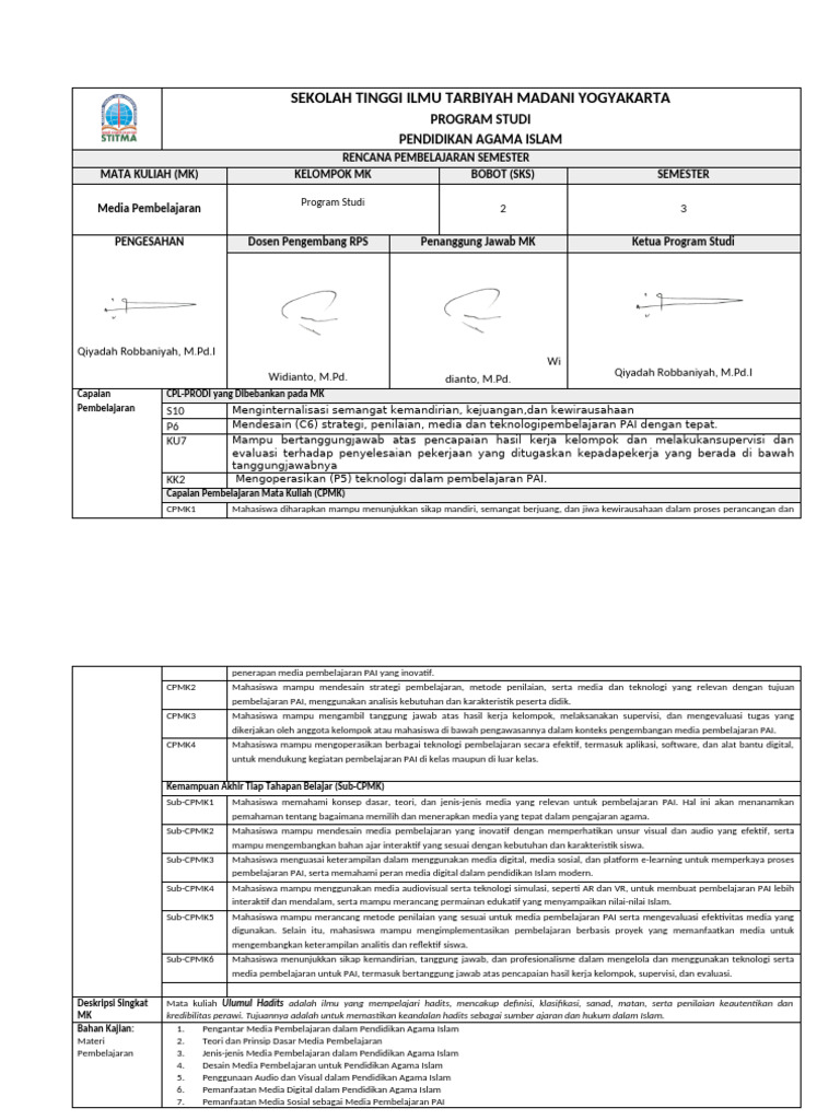 RPS-Media Pembelajaran | PDF