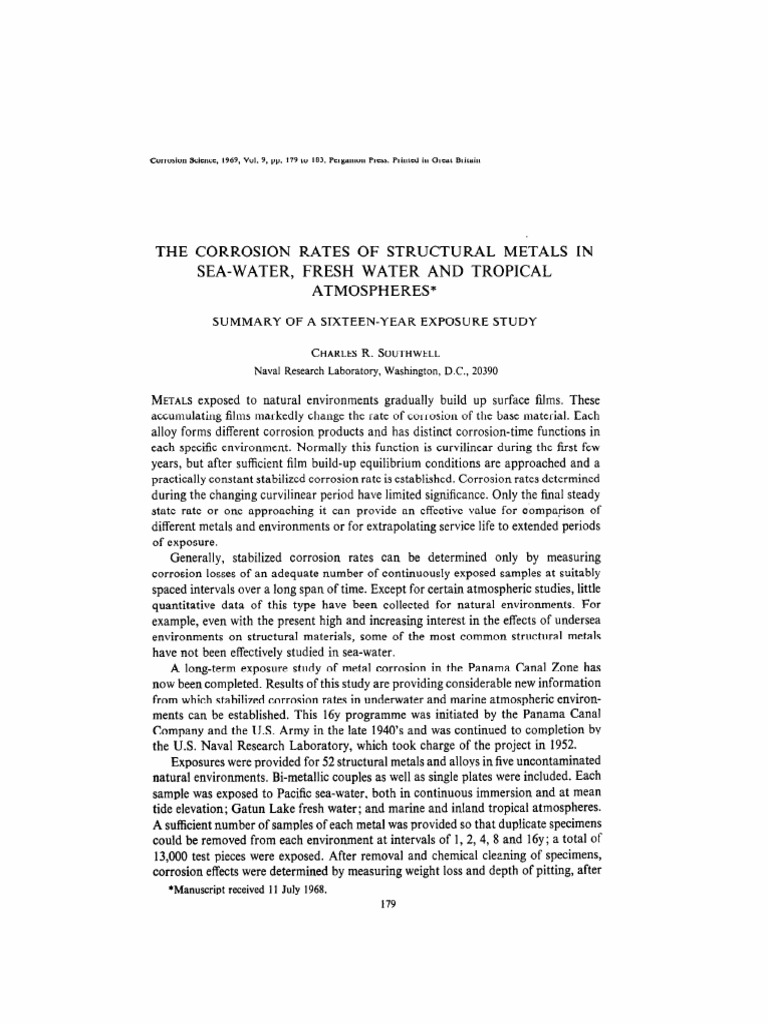 Corrosion Rates of Metals in Marine Environments | PDF | Corrosion | Metals