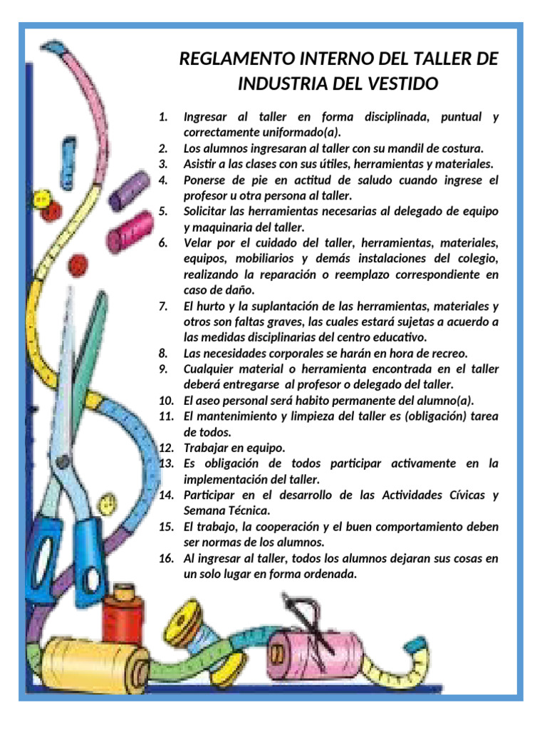 Reglamento Interno Del Taller de | PDF