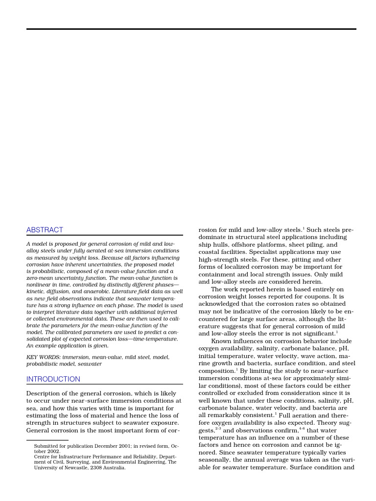Marine Corrosion Model for Mild Steels | PDF | Corrosion | Diffusion