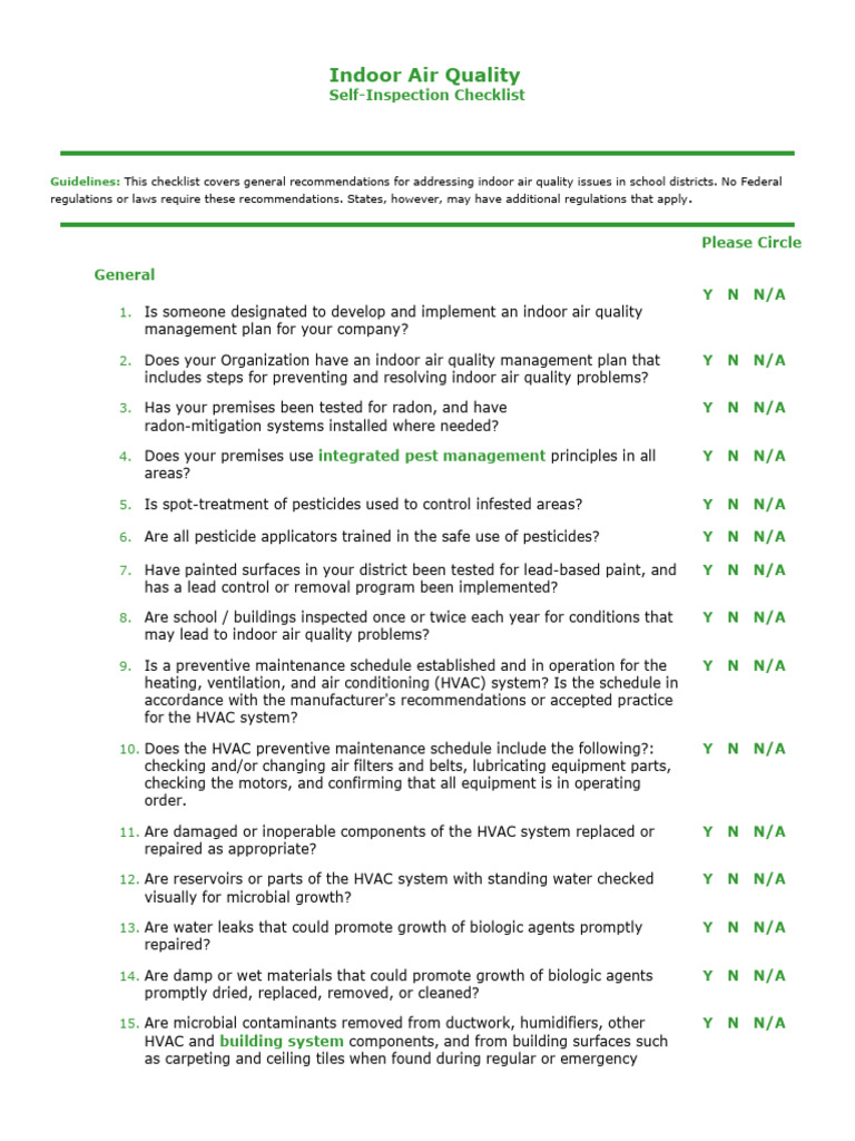 Indoor Air Quality Checklist 1687278826 | PDF | Ventilation ...