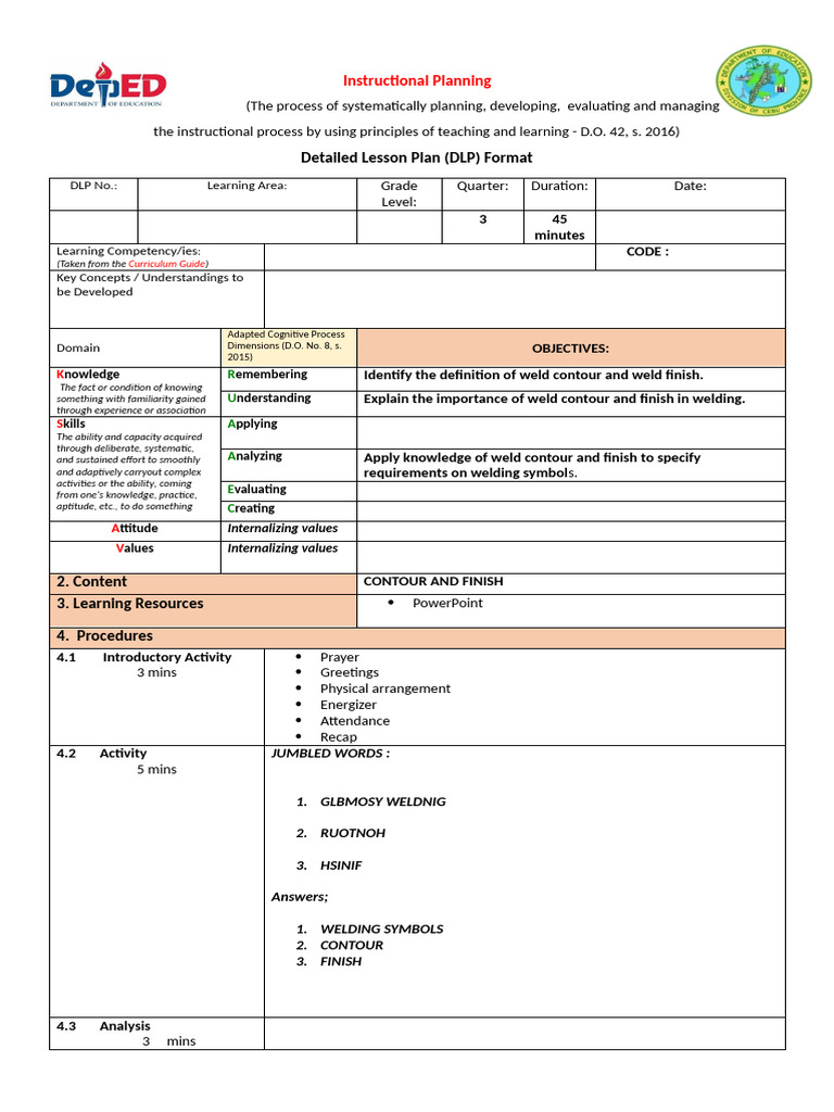 Detailed Lesson Plan on Weld Contour | PDF | Learning | Knowledge