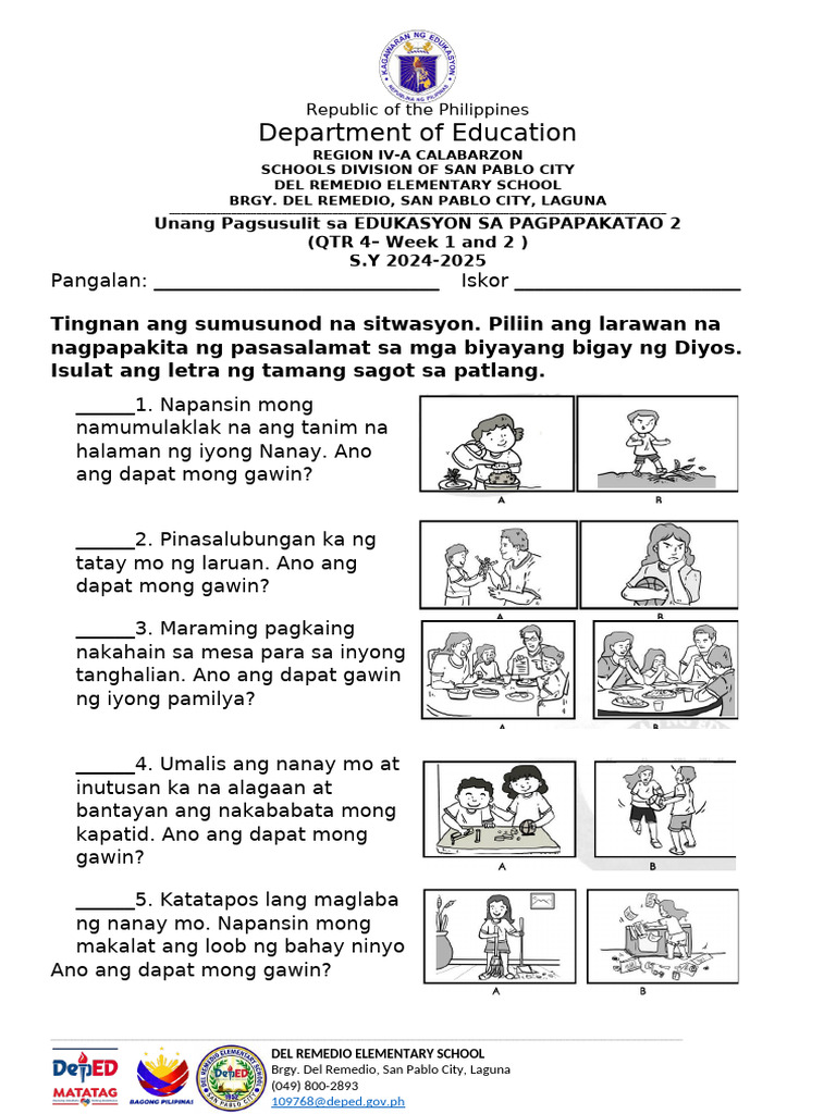 Q4-1st-Summative-ESP-Q4-Week 1&2 | PDF