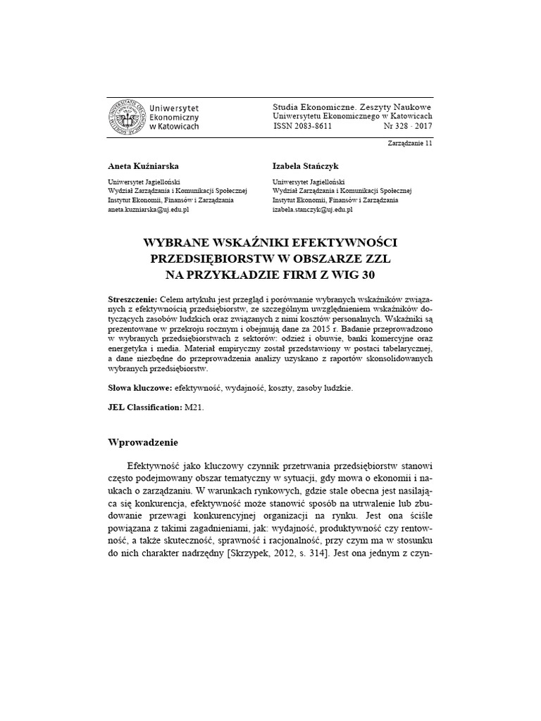 Wybrane Wska%niki Efek 14 | PDF