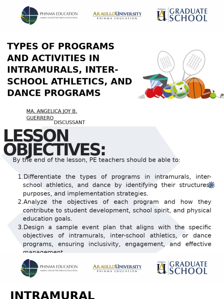 Types of Intramurals and Athletics Programs | PDF | Sports | Dances