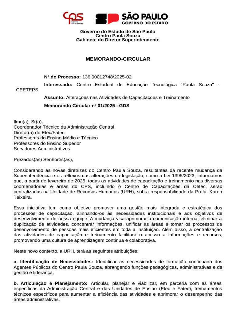 Memorando Circular 01 2025 GDS | PDF | Pedagogia