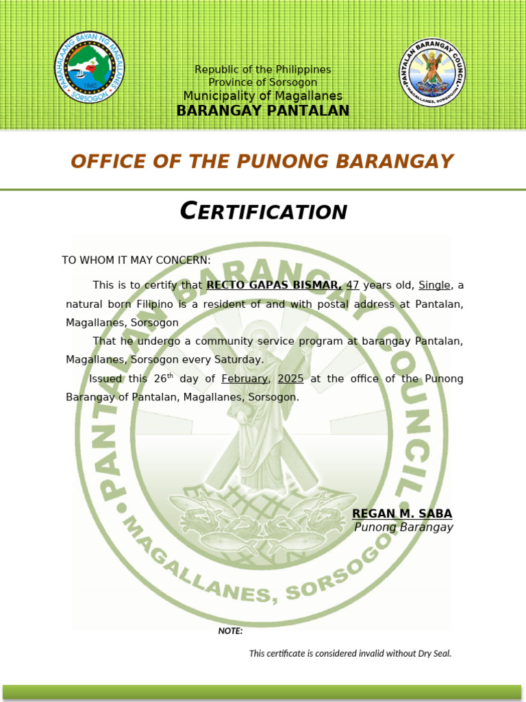 Barangay Certifications new | PDF | Philippines