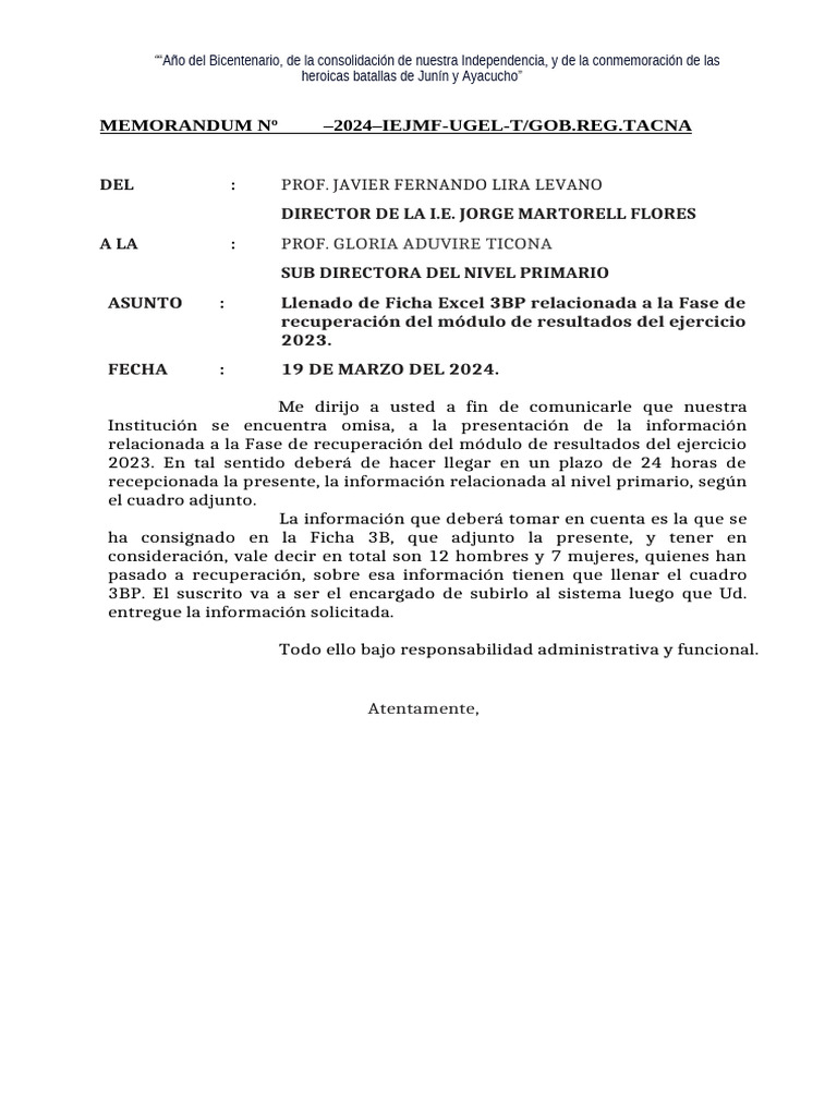 Memo Sub Directora Priaria | PDF