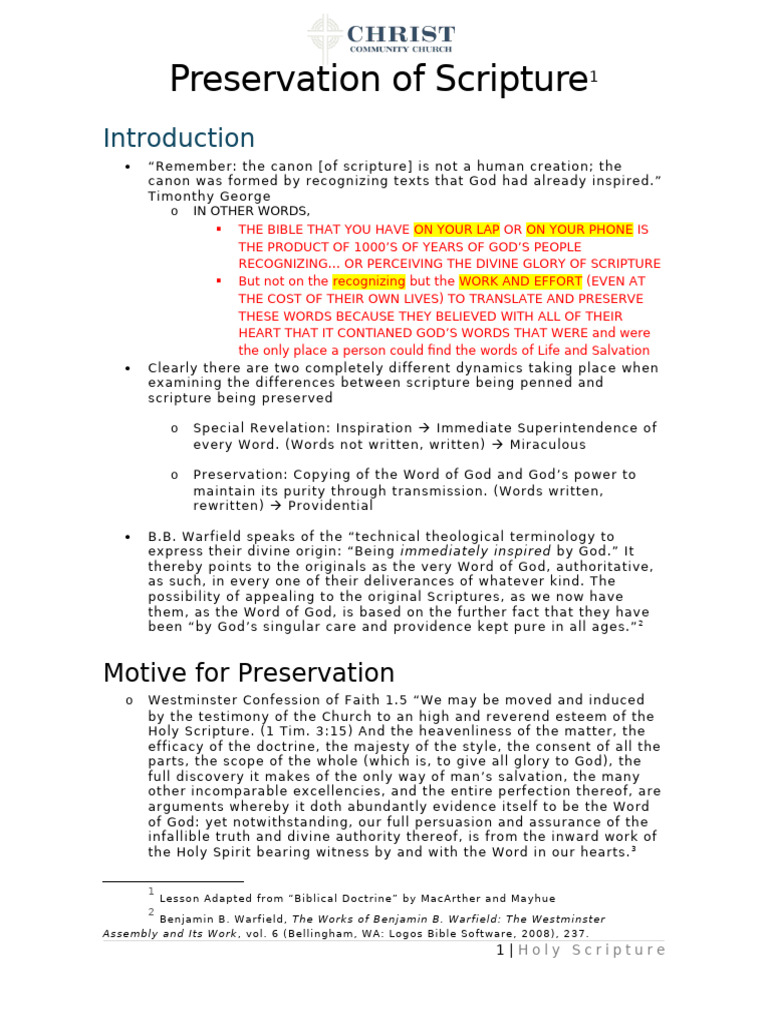 9 Preservation TeachersNotes | PDF | Bible | Revelation