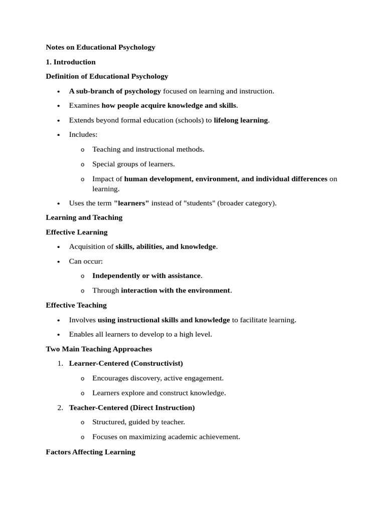 Understanding Educational Psychology Concepts | PDF | Learning ...