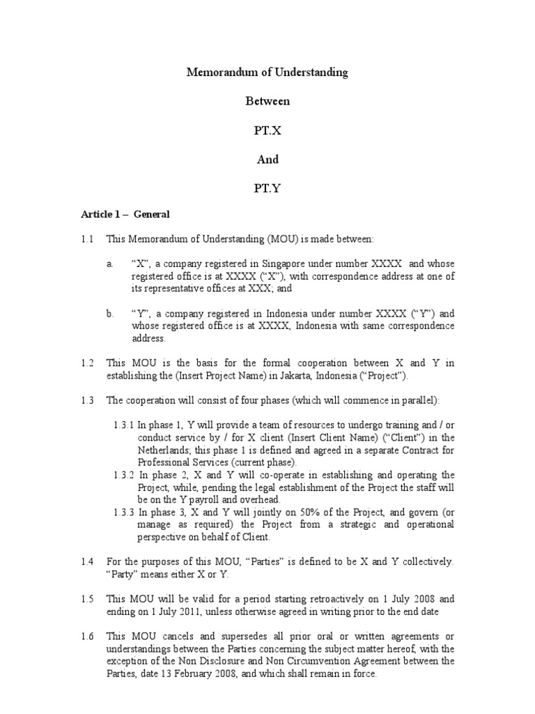 Mou Template | PDF | Joint Venture | Stocks