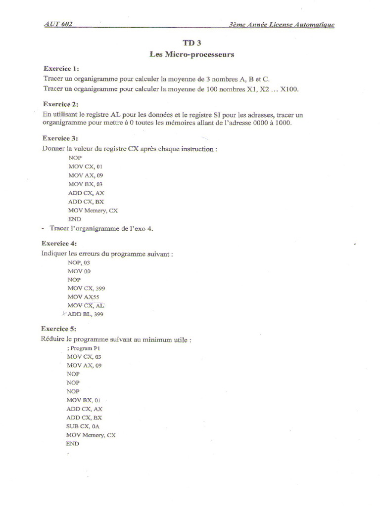 TD3+Solution Microprocesseurs Et Microcontroleurs | PDF
