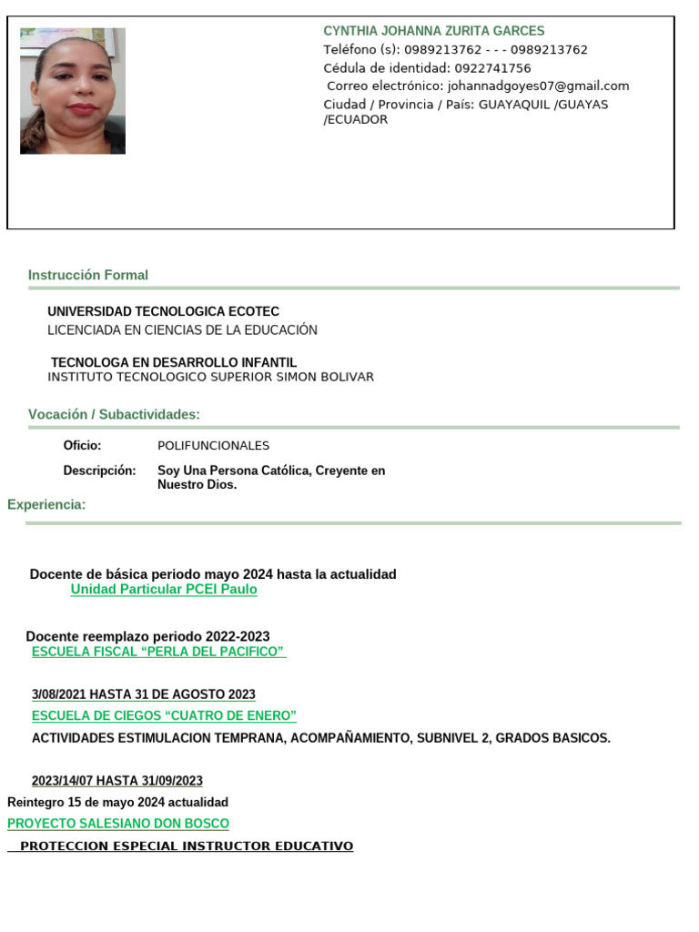 CYNTHIA ZURITA CV..ACTUALIZADO | PDF