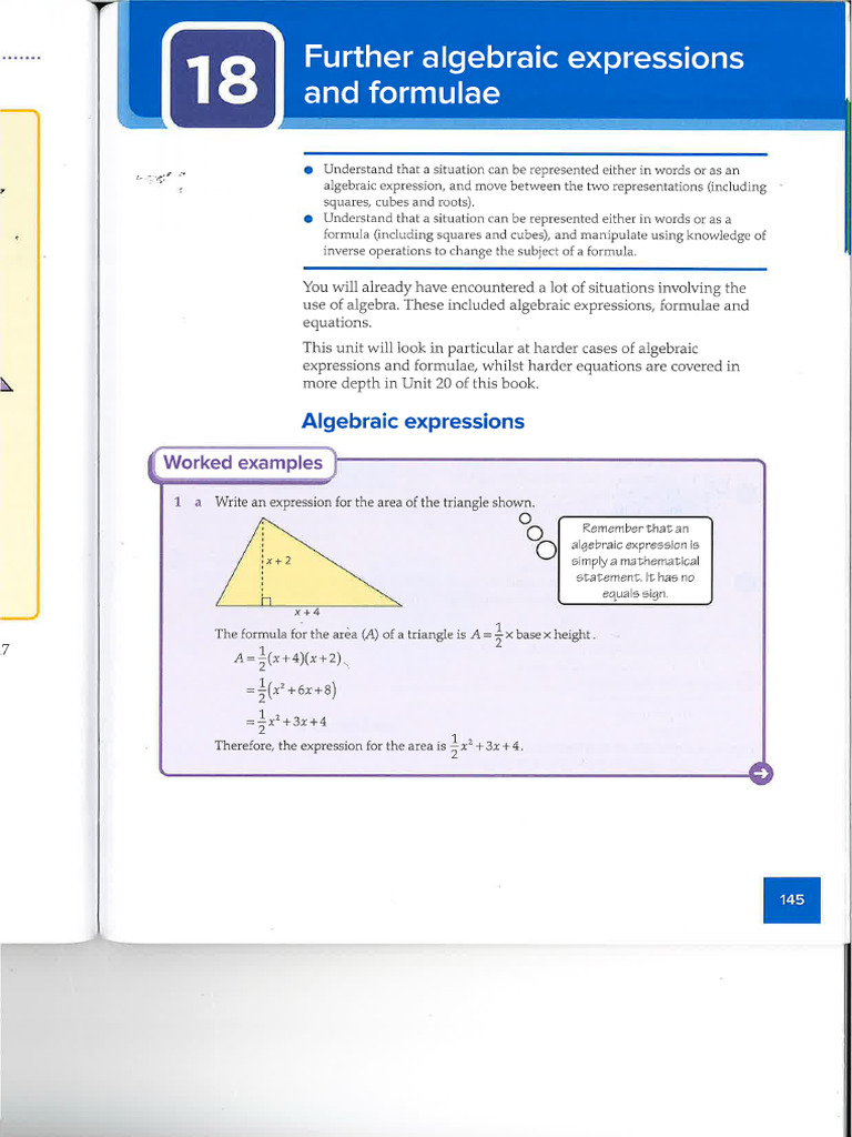 Y9 Maths - 18 Further Algebraic Expressions and Formulae (PG 145-151 ...