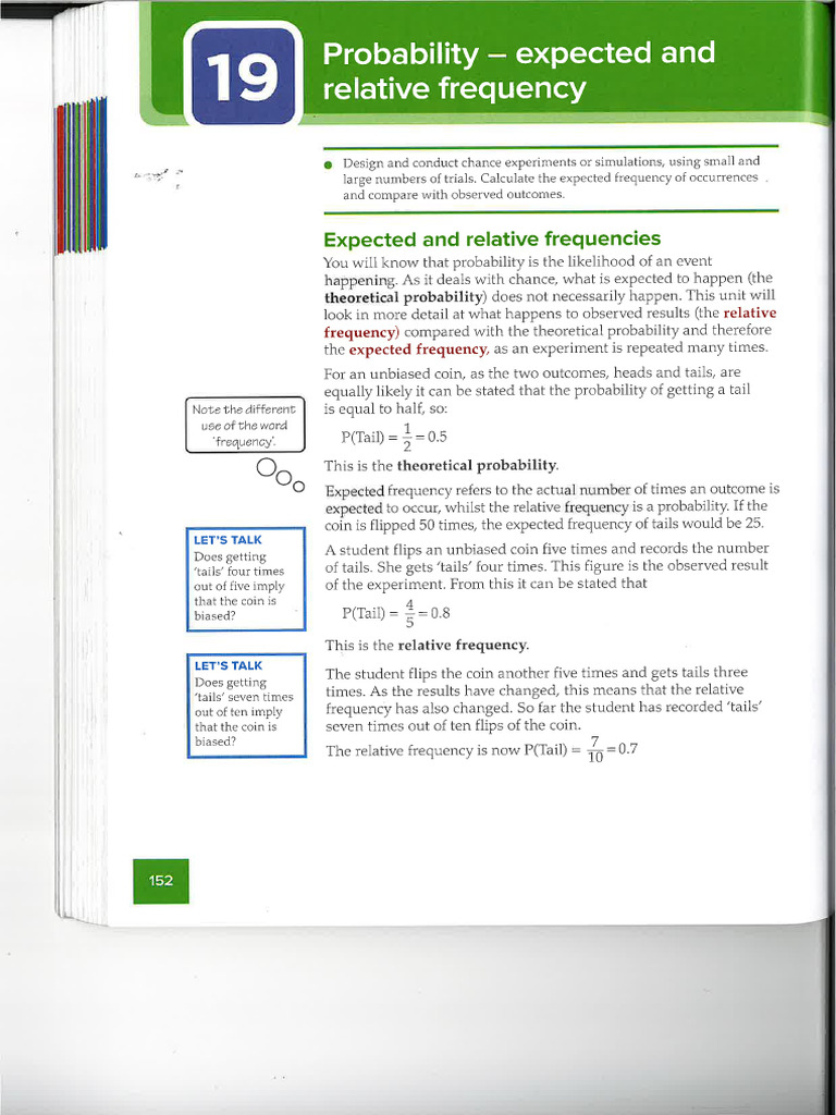 Y9 Maths_19 Probability-expected and relative frequency (pg 152-157) - Done | PDF