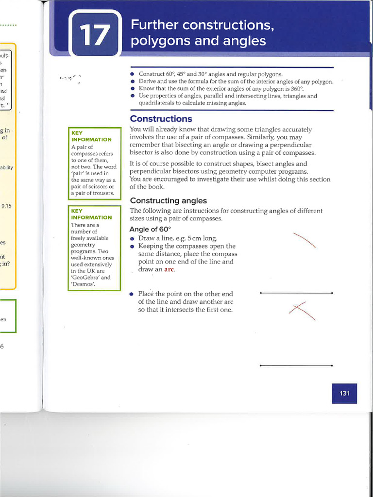 Y9 Maths - 17 Further Constructions, Polygons and Angles (PG 131-144) - Partially Done | PDF