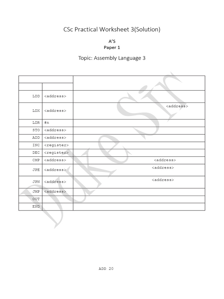 CSc. Worksheet-Assembly Language 3 (Solution) | PDF | Assembly Language | Computer Programming