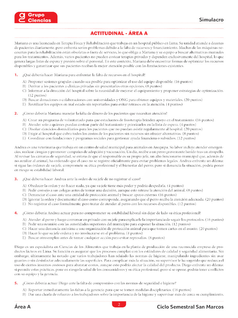 Semestral SM - 2°simulacro - Área A (CLAVES) | PDF