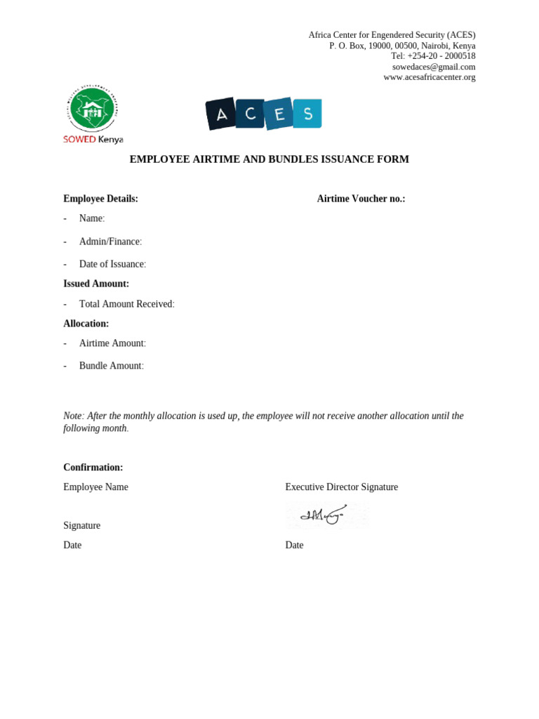 Employee Airtime and Bundles Issuance Form | PDF