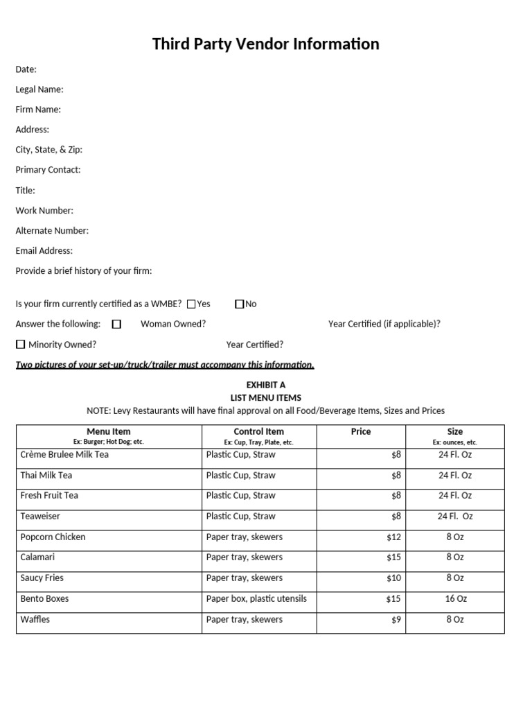 Third Party Vendor Info & Menu Items | PDF | Food And Drink Preparation ...