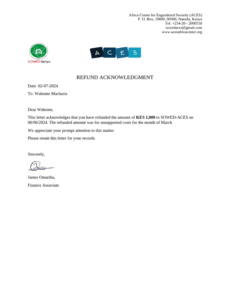 REFUND ACKNOWLEDGMENT FORM | PDF