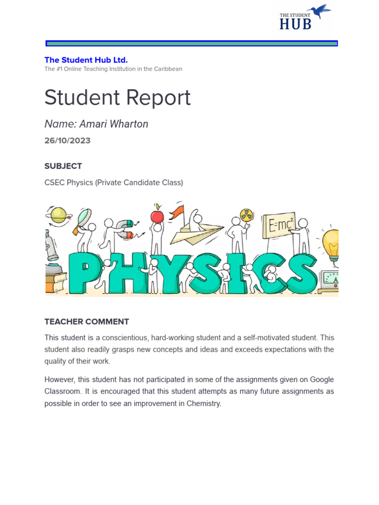 Amari Wharton - CSEC Chemistry - November Student Report | PDF