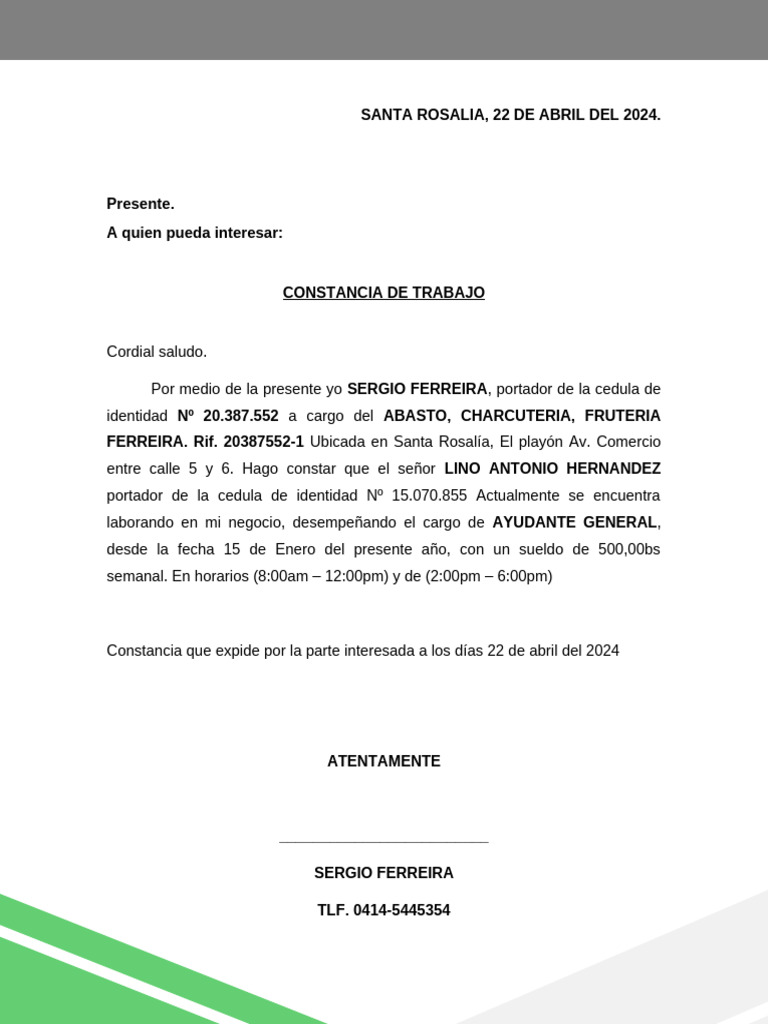 18 Carta Laboral Constancia de Trabajo | PDF