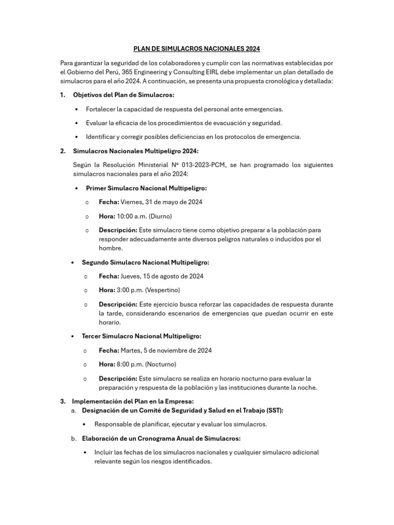 Simulacros Nacionales 2024 en Perú | PDF