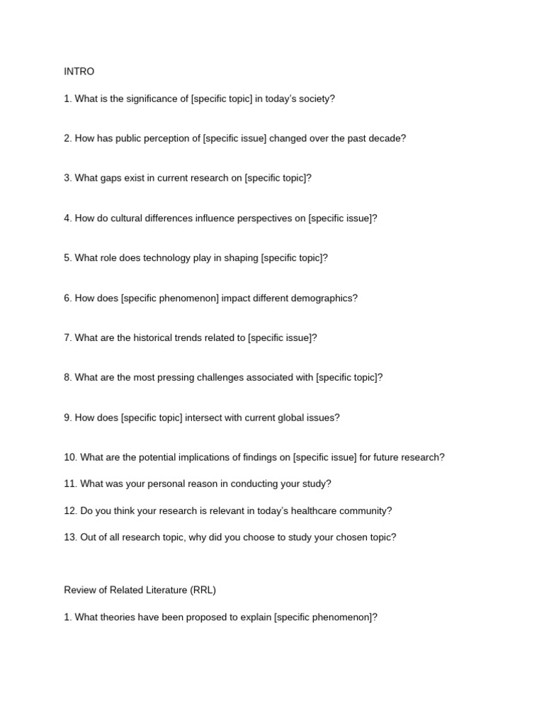 Possible Research Questions | PDF | Methodology | Scientific Method