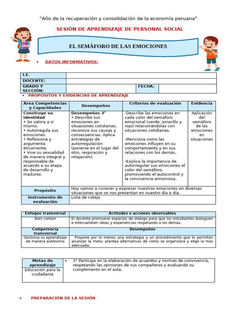 3° Ses PS Mier 19 Semaforo de Las Emociones 933623393 Yessenia CN | PDF | Las emociones ...
