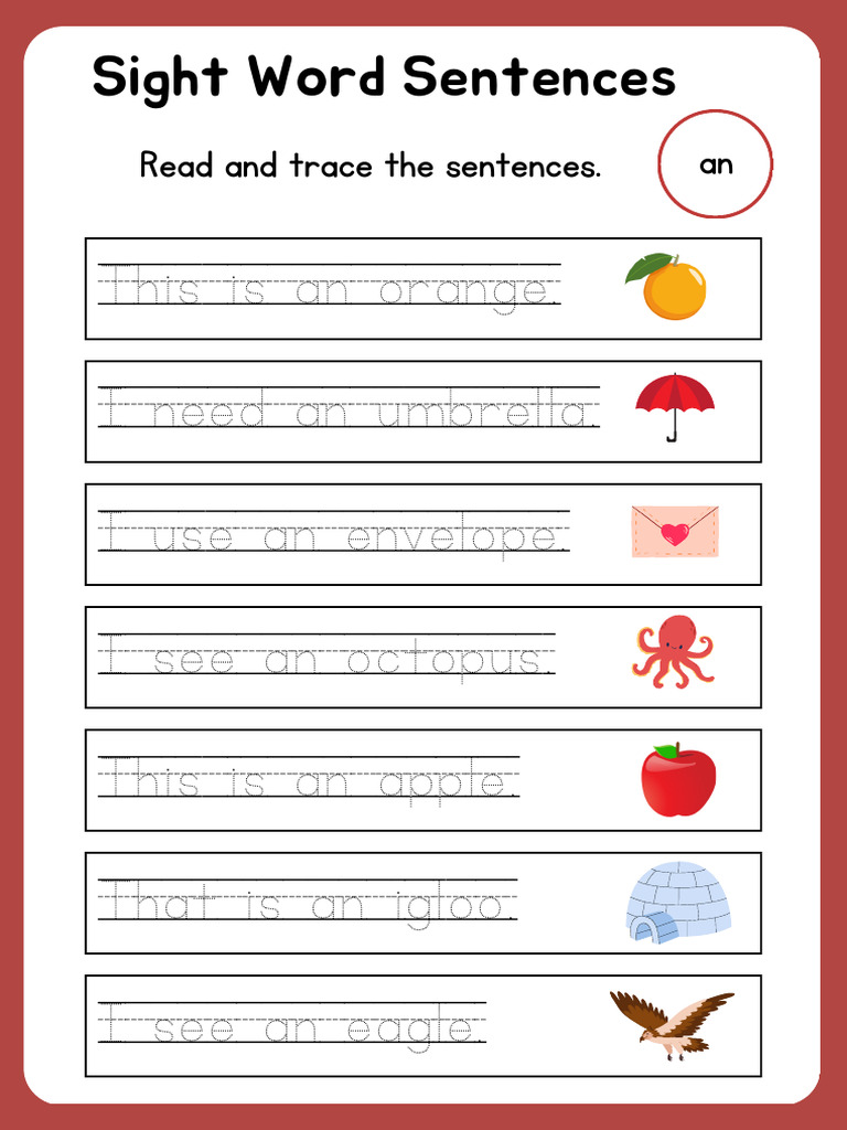 Sight Word Sentences English Worksheet in Colorful Greyscale Style | PDF