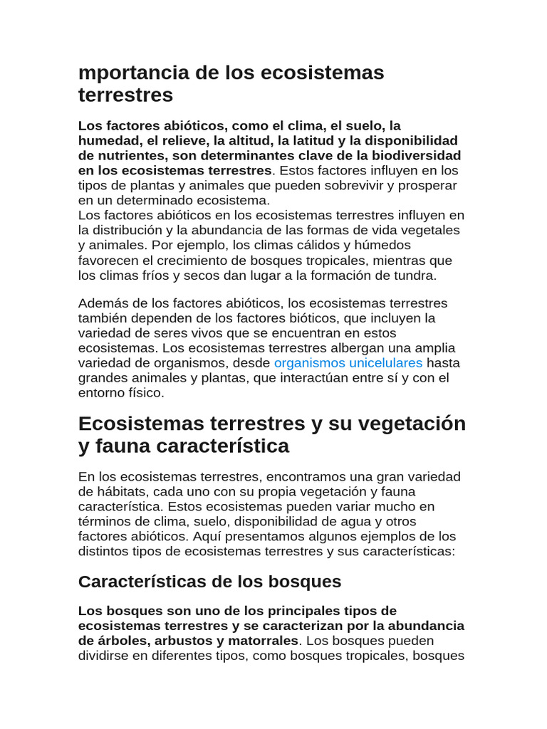 Mportancia de Los Ecosistemas Terrestres-2 | PDF | Ecosistema | Suelo
