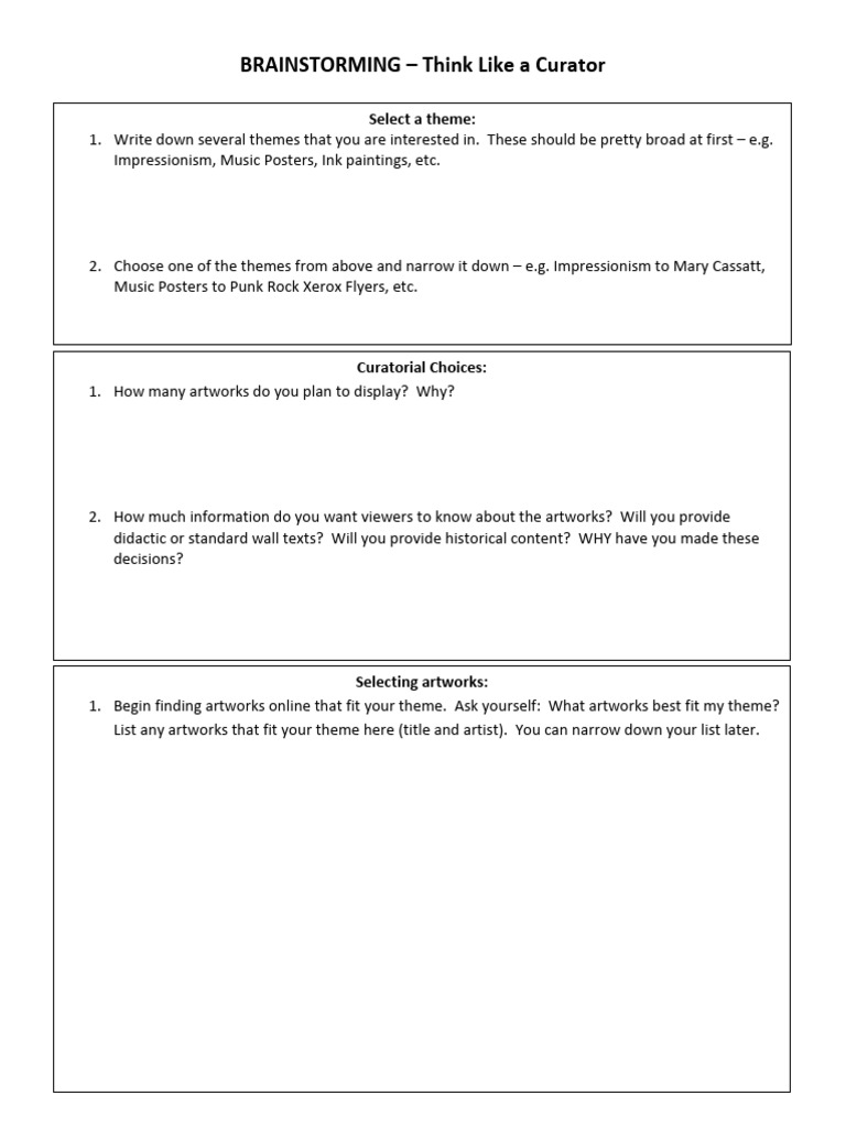 Curation Brainstorming Worksheet | PDF
