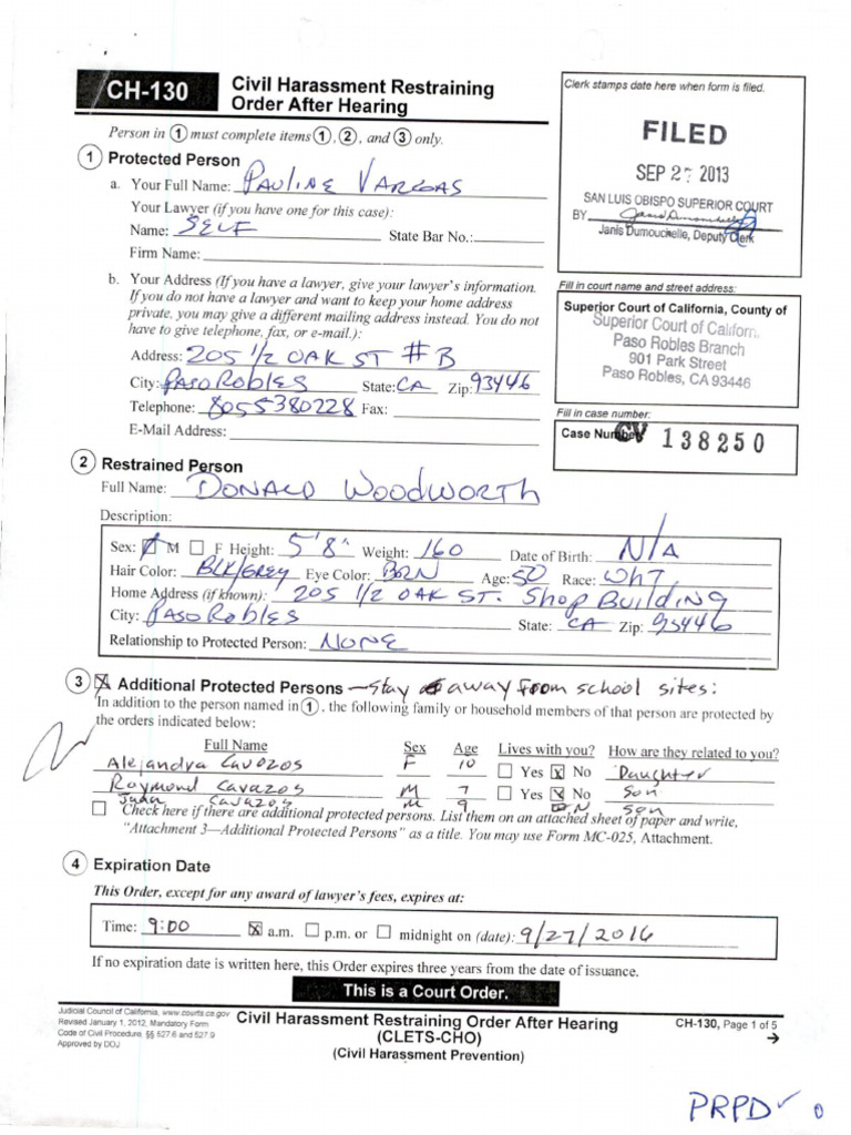 Restraining Order After Hearing Granted. | PDF | Restraining Order | Violence