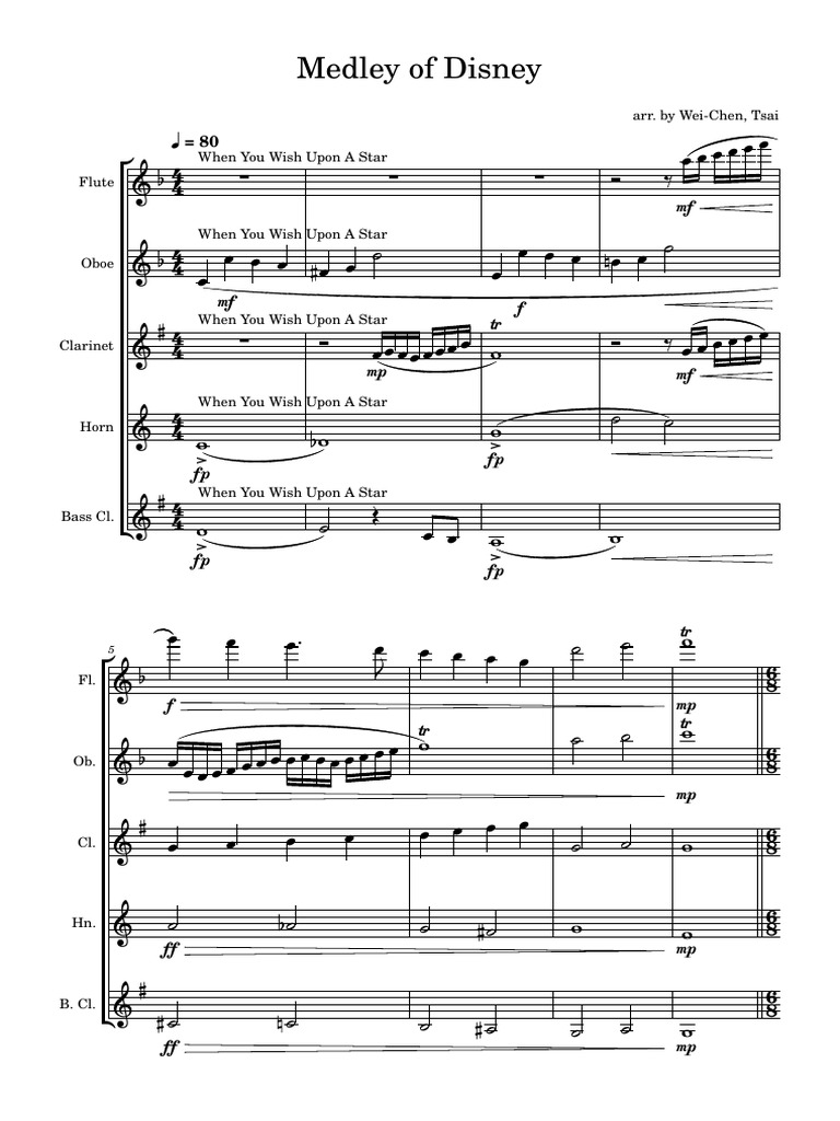 Disney Favorites - Wind Quintet | PDF | Characters Created