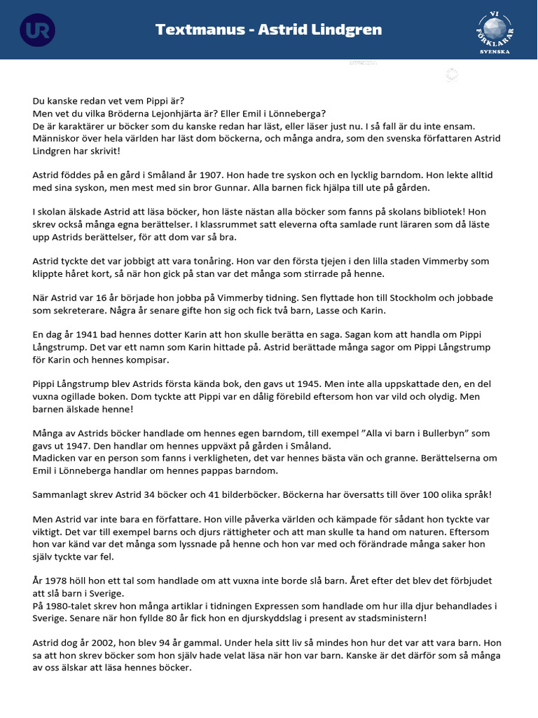 Textmanus - Astrid Lindgren | PDF