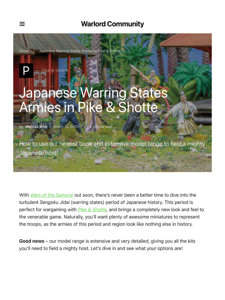 Japanese Warring States Armies in Pike & Shotte - Warlord Community ...