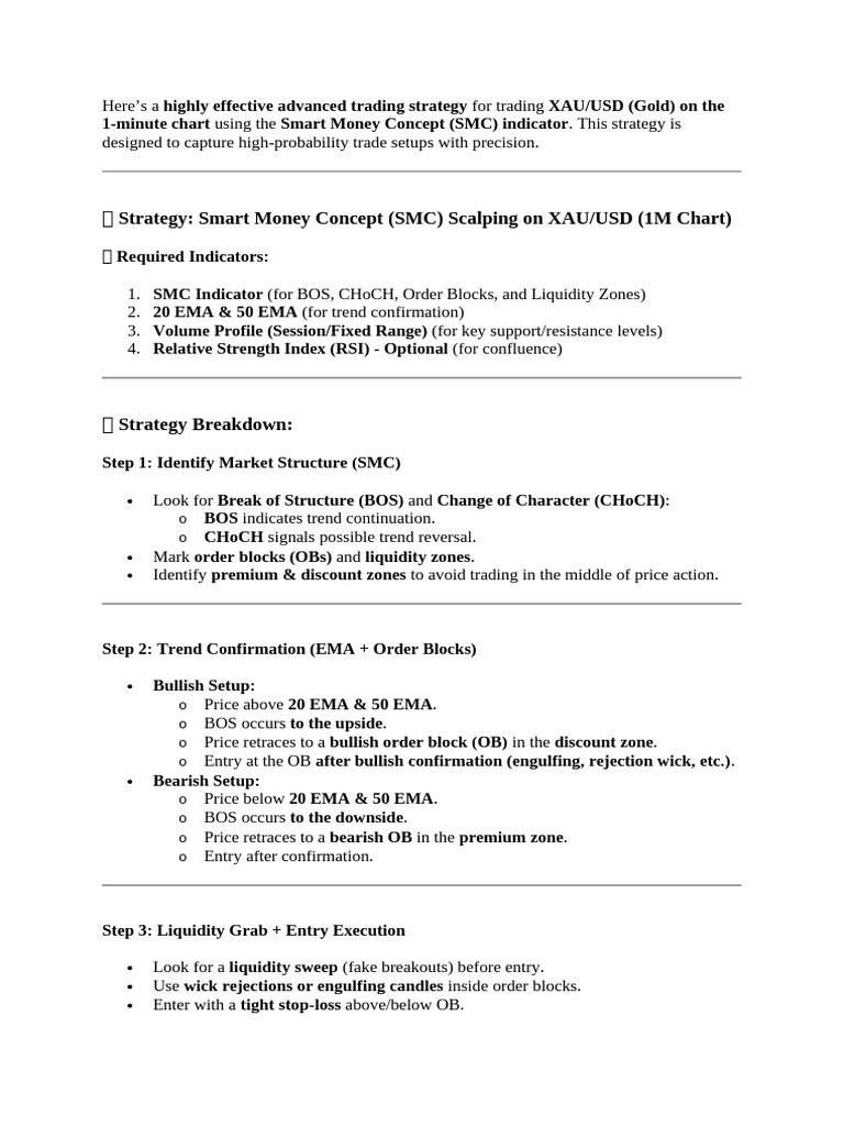 Smart Money Concept (SMC) Scalping On XAUUSD (1M Chart) | PDF | Market Trend | Microeconomics