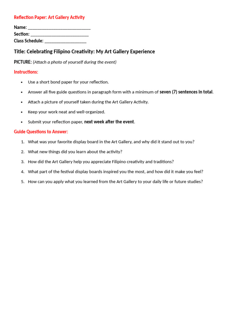 Reflection Paper Output For Art Gallery Activity | PDF