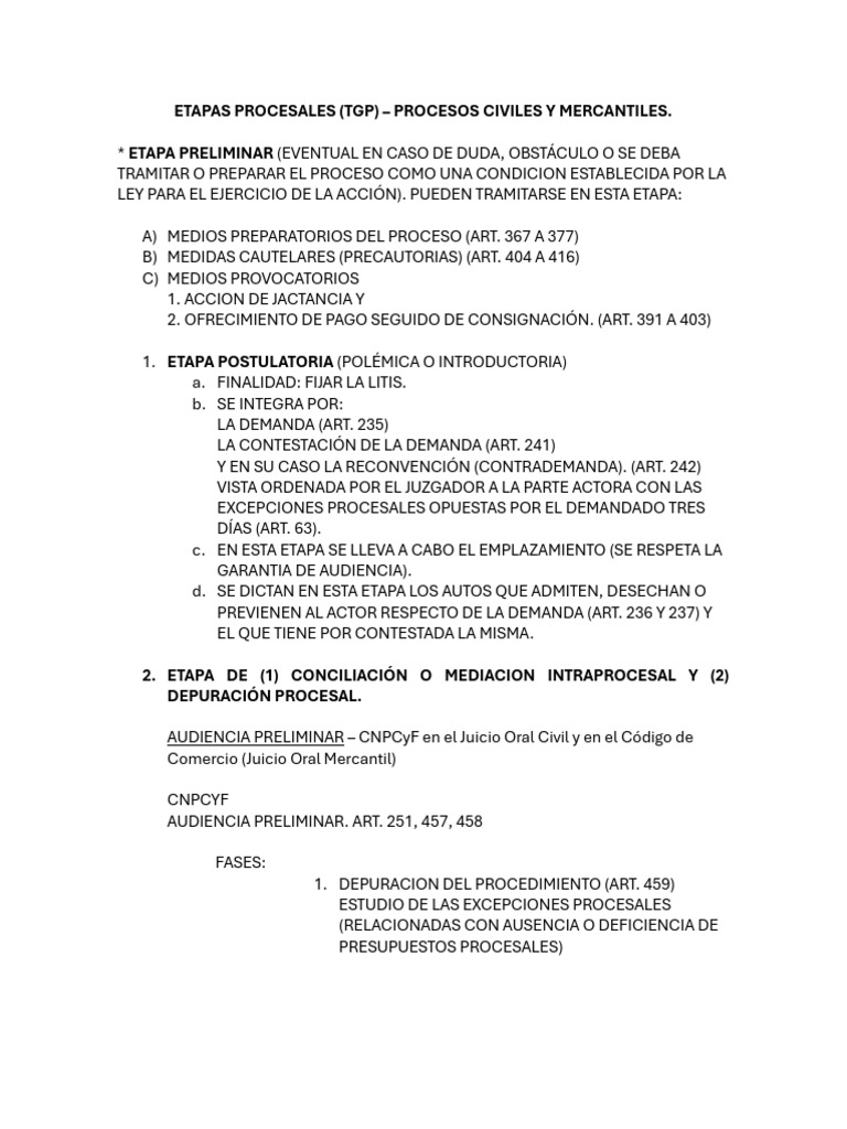 BREVES NOTAS ETAPAS PROCESALES Y CNPCYF | PDF | Ley Pública | Ley común