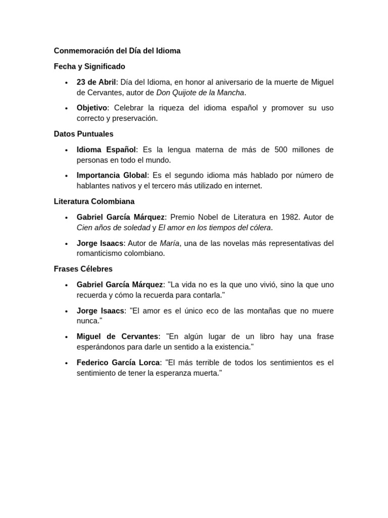 Celebración del Día del Idioma | PDF