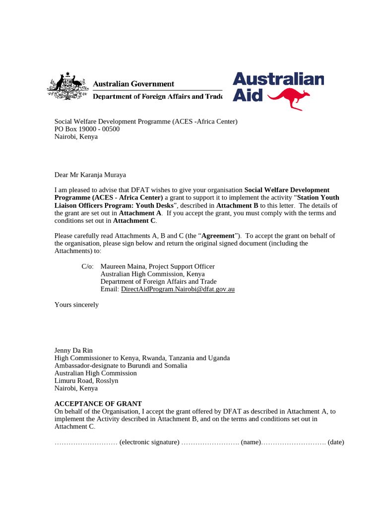Agreement Letter and Attachment A | PDF