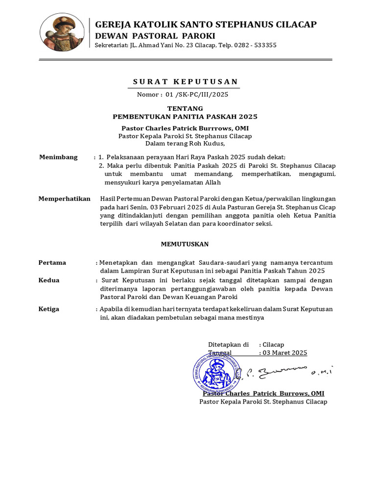 Pembentukan Panitia Paskah 2025 | PDF