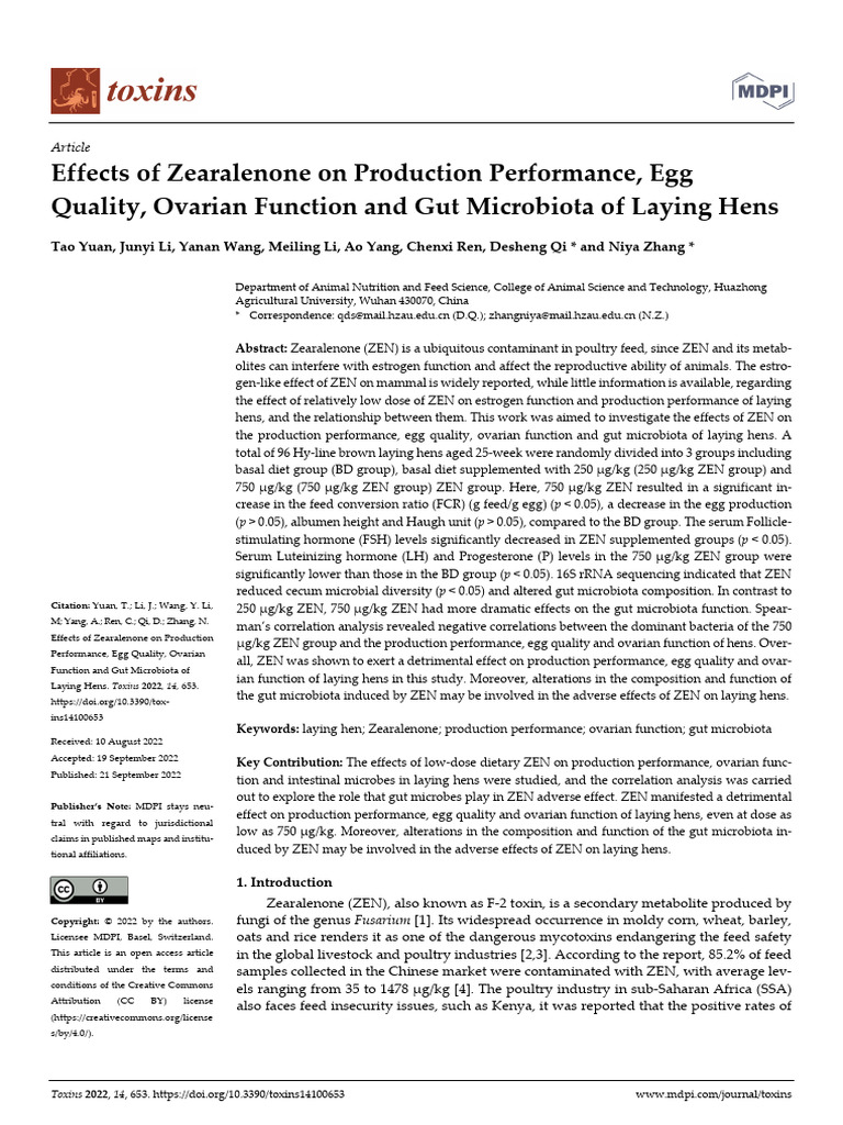 Effects of Zearalenone On Production Performance E | PDF | Egg White | Egg
