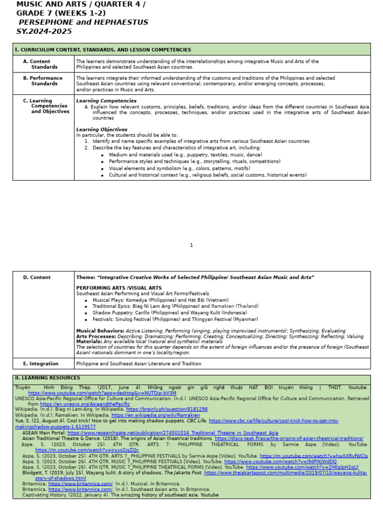 Lesson Exemplar Grade 7 Music and Arts | PDF | Puppets