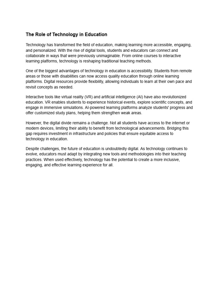The Role of Technology in Education | PDF