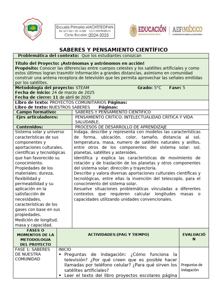 Proyecto Astronomía Quinto Grado | PDF | Sistema solar | Astronomía